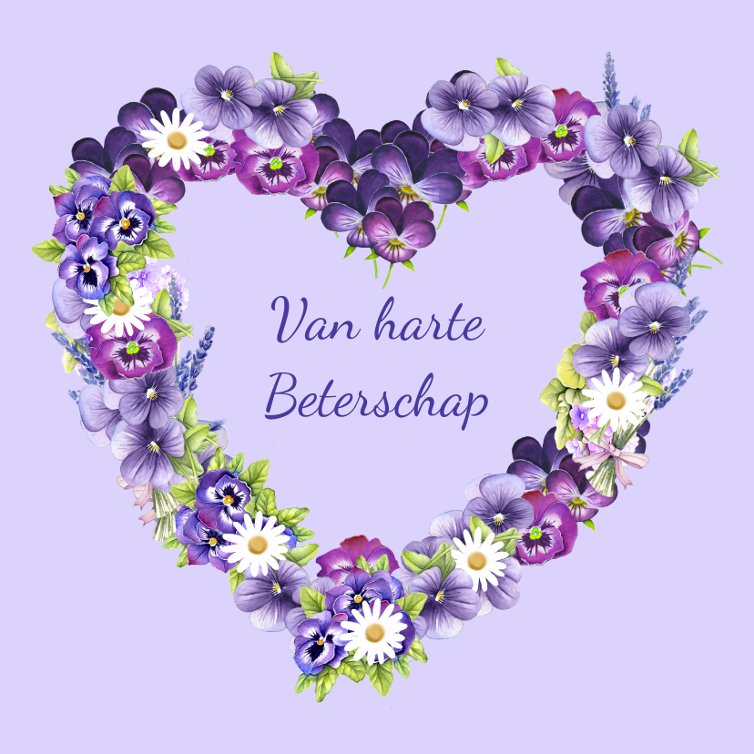 Beterschap hart bloemen - Beterschapskaarten - Kaartje2go