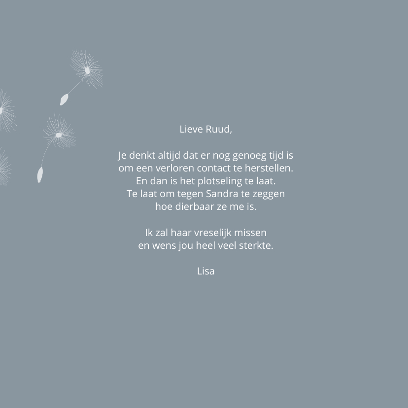 Condoleance paardenbloem en gedicht zonder afscheid ...