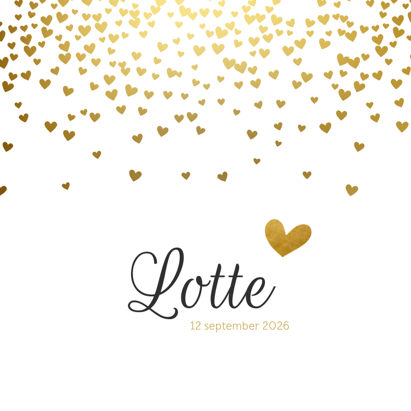 Geboortekaartje gouden hartjes | Kaartje2go