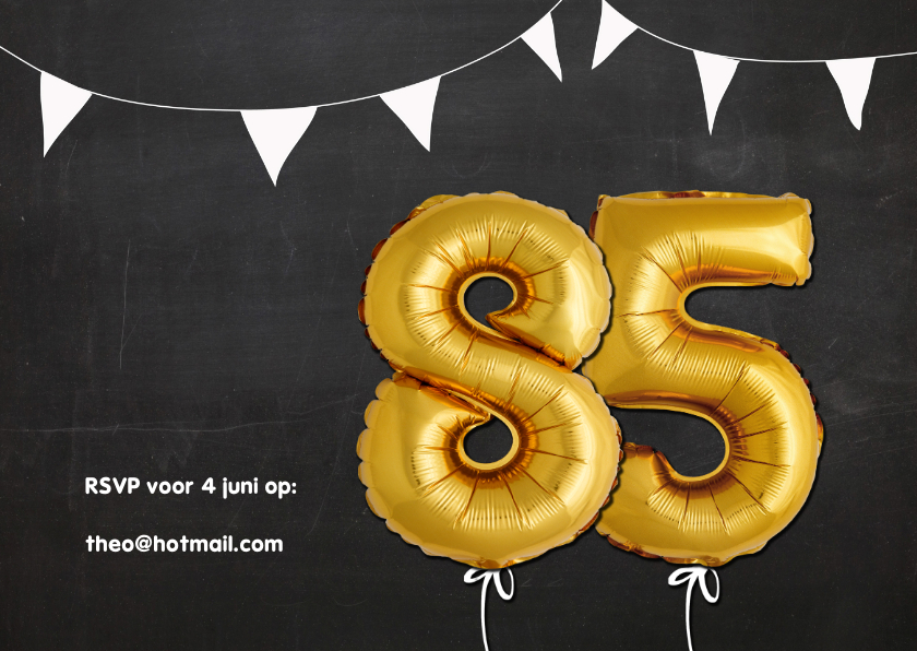 Uitnodiging 85 jaar ballonnen goud - Uitnodigingen - Kaartje2go