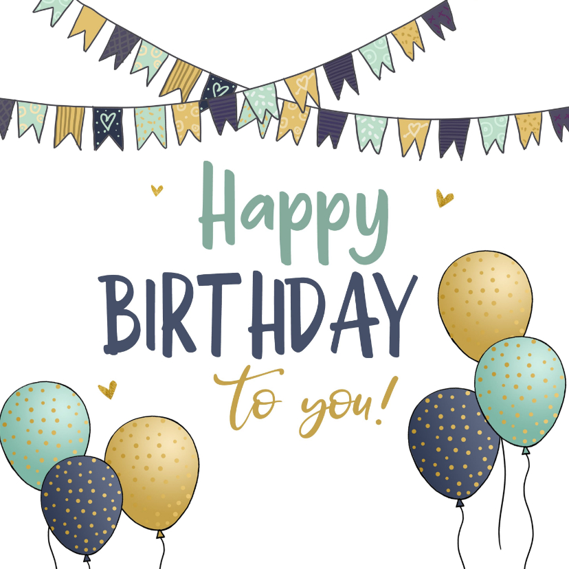 Vlaggetjes en ballonnen - Verjaardagskaarten - Kaartje2go