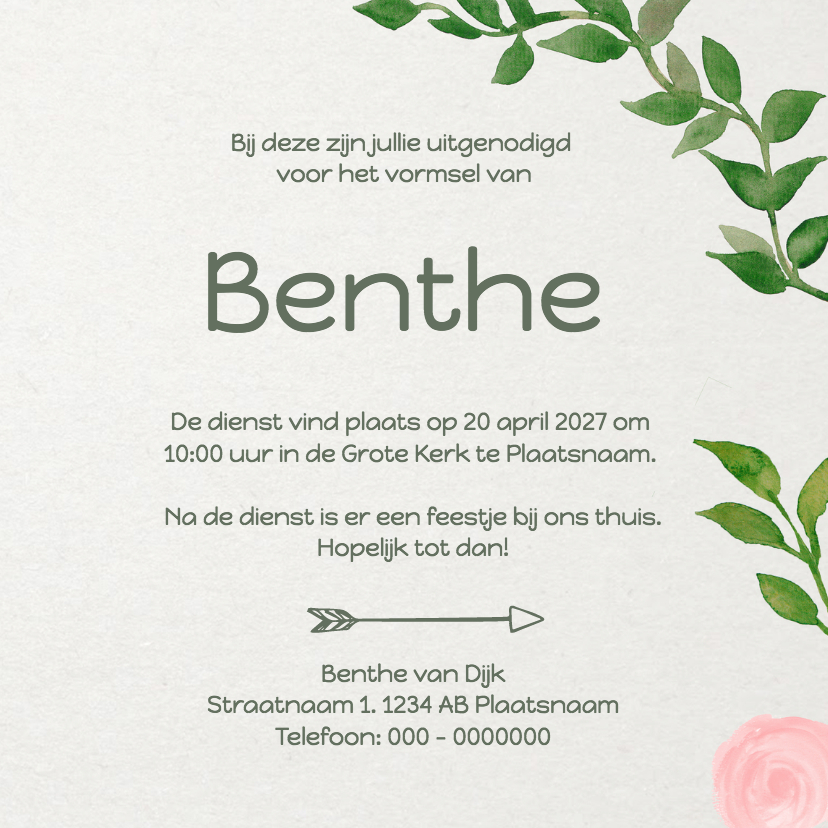 Vormsel rozen meisje - DH - Communiekaarten - Kaartje2go